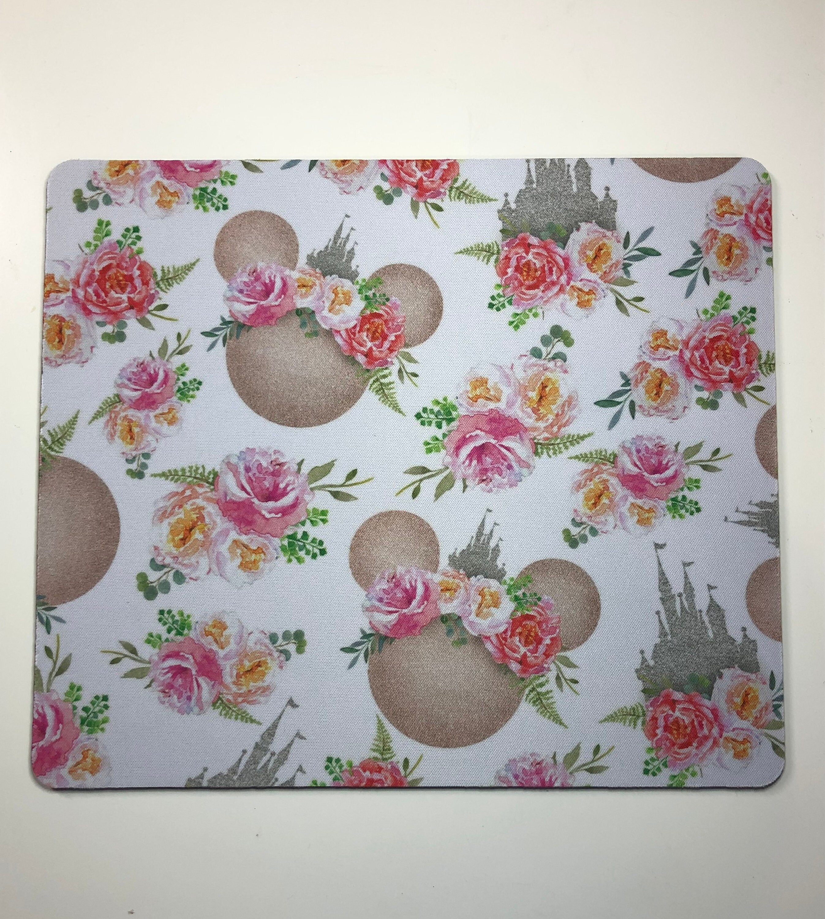 Pink Floral Disney Castle Mouse Pad | Micky Mouse Ears | Magic Kingdom ...