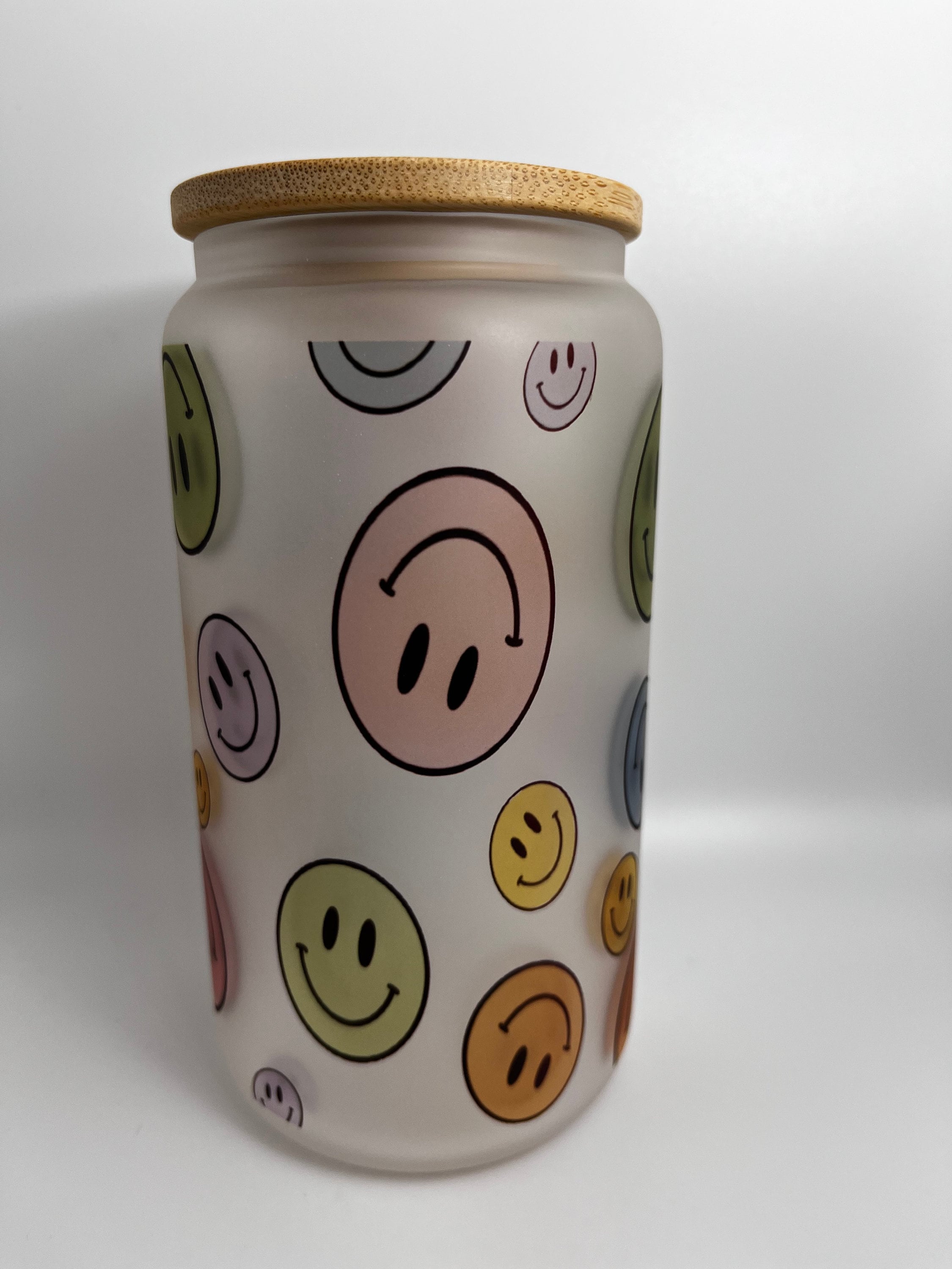 Fueled By Iced Coffee And Anxiety Glass Can Smiley Face Cup Etsy