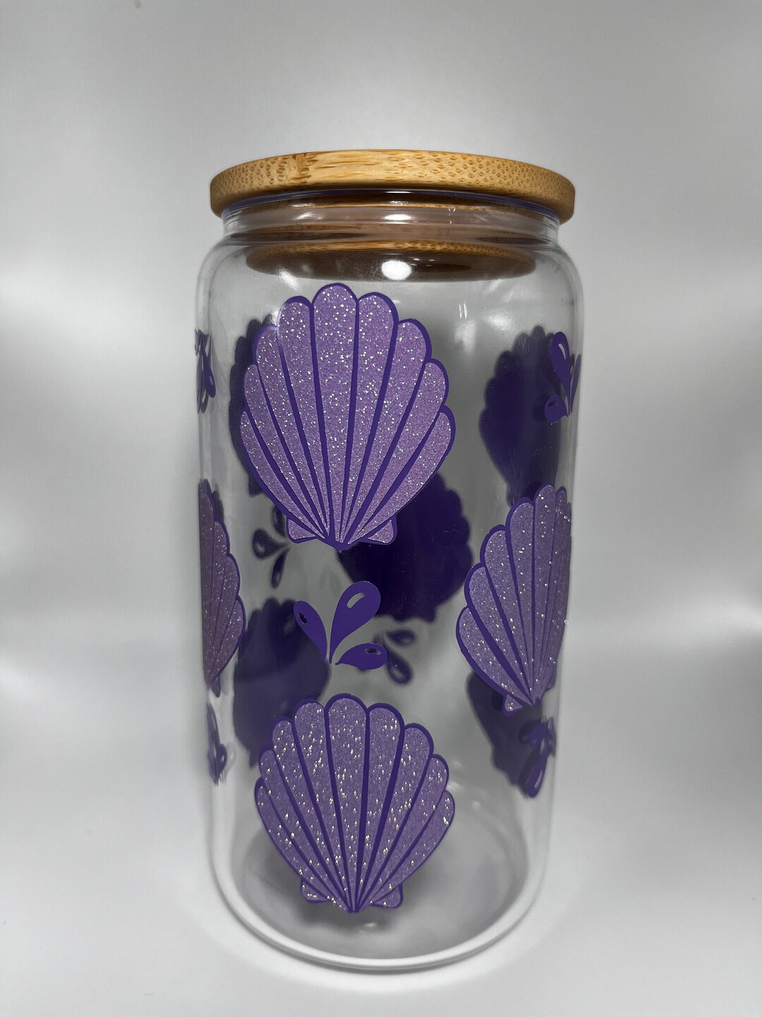 Purple Seashell Glass Can Seashell Glass Cup Beach Cup Summer Seashell ...