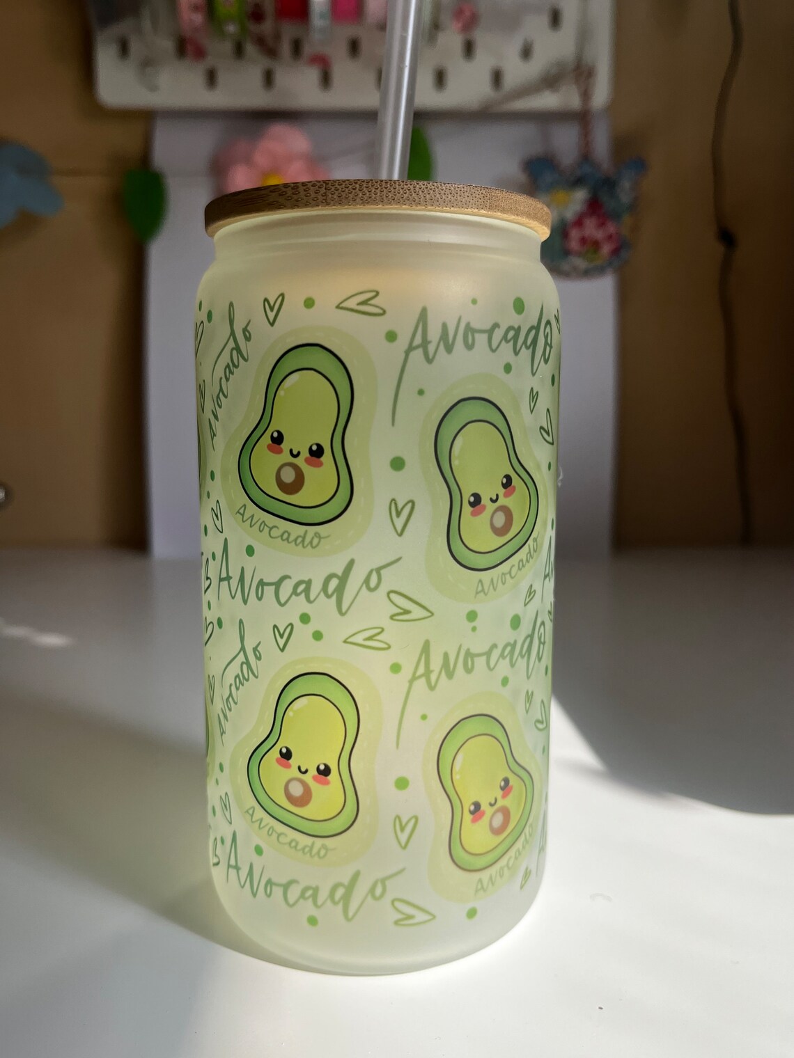 Avocado Frosted Glass Can Cup| Iced Coffee Avocado Cup| Beer Can Glass ...