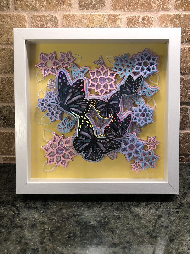 3D Floral Butterfly White 9x9 Shadow Box | Butterfly | 3D Butterfly ...
