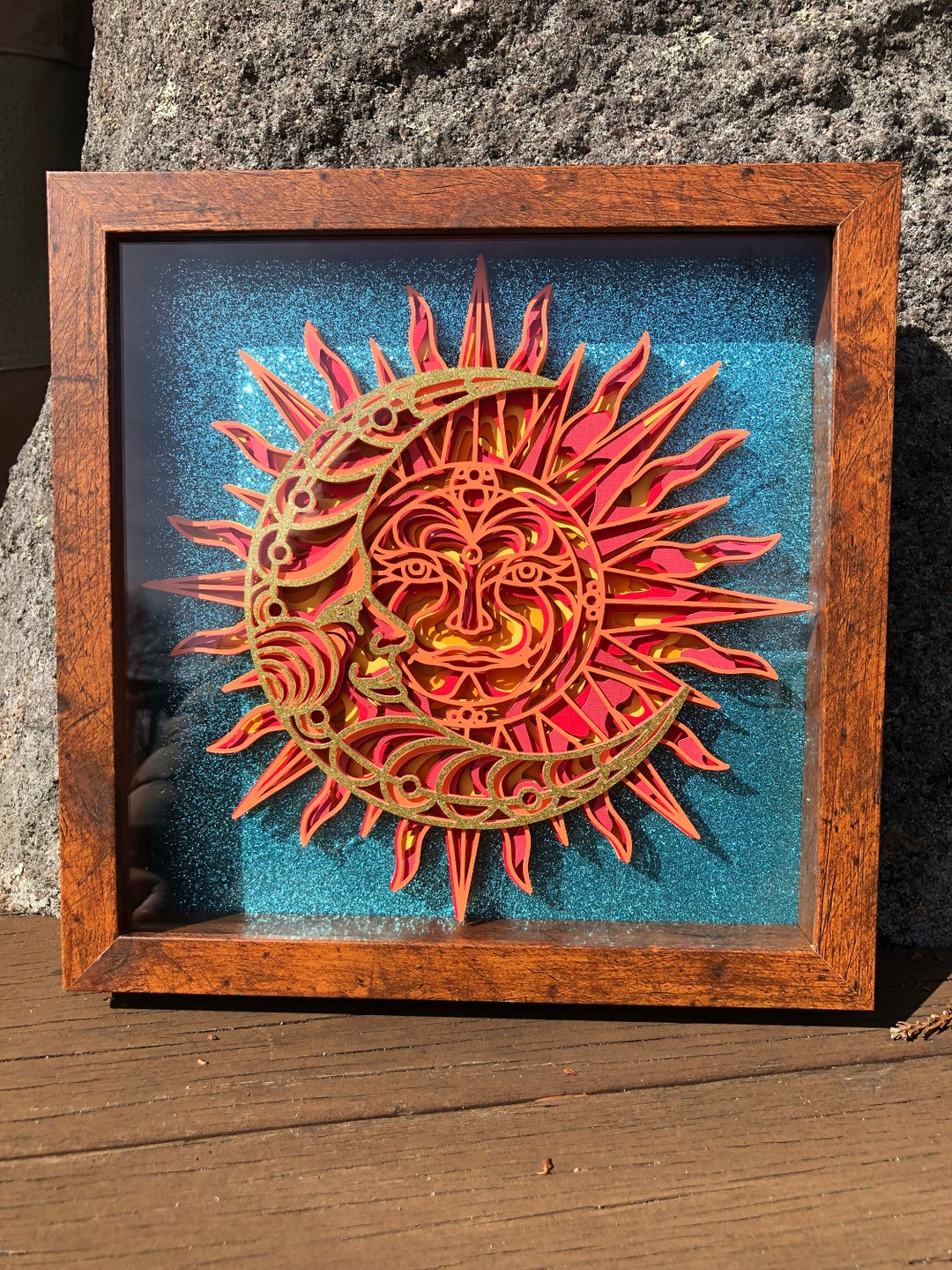 3D Sun and Moon Mandala Shadow Box Shadow Box Sun and Moon 3D Wall ...