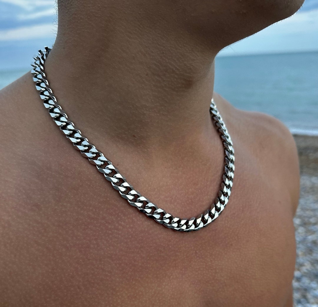Mens Necklace Mens Silver Cuban Chain 11MM Stainless Steel - Etsy
