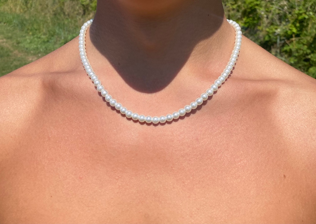 Mens 6mm Pearl Necklace, Mens Pearl Necklace Acrylic Pearls, Stainless ... Mens 6mm Pearl Necklace, Mens Pearl Necklace Acrylic Pearls, Stainless ...