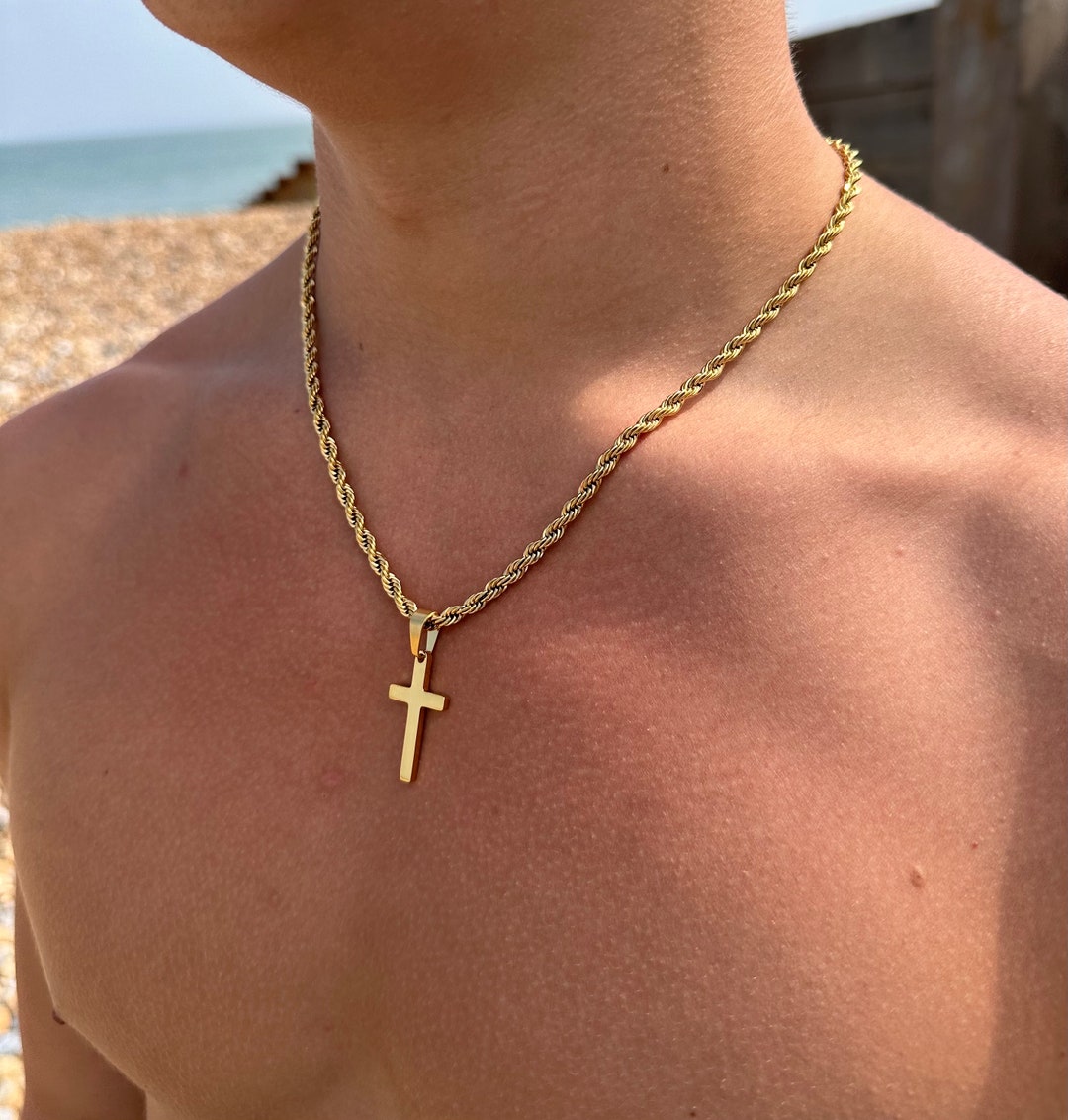 Gold Cross Necklace Mens Gold Cross Necklace Rope Chain Rope Chain Cross Necklace Mens Gold