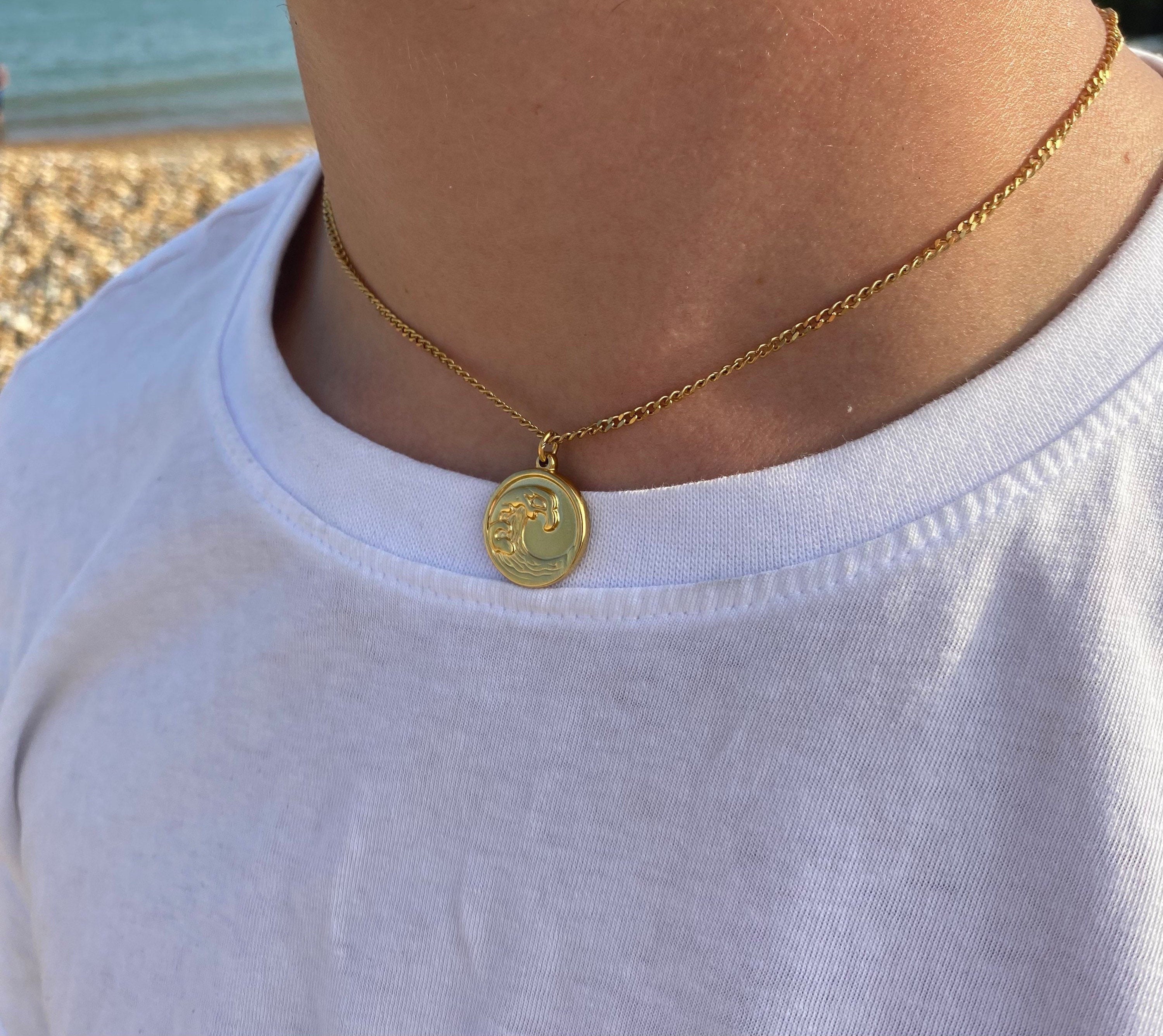 Gold Wave Necklace Womens Minimalist Gold Coin Pendant - Etsy