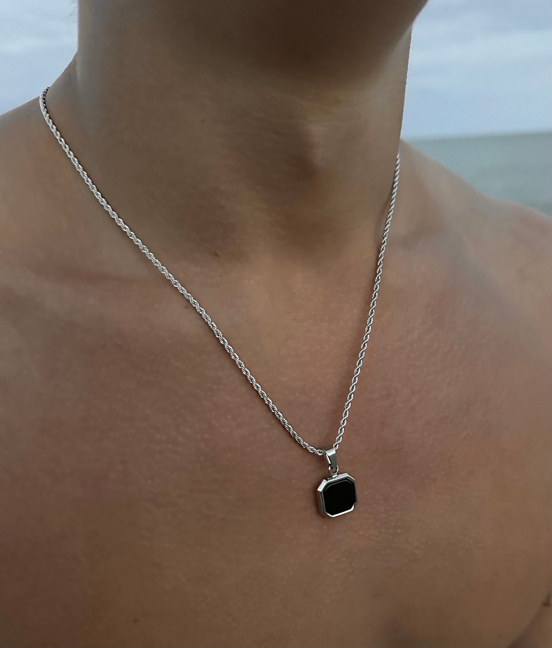 Black Onyx Pendant Necklace Black Onyx Stone Pendant Mens Mens Stone ...