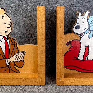 Set of 2 Vilac Wooden Tintin & Snowy Bookends 1993 Rare Painted 15x15cm ...