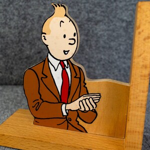 Set of 2 Vilac Wooden Tintin & Snowy Bookends 1993 Rare Painted 15x15cm ...
