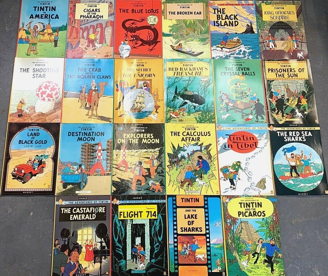 Set of 22 Vintage Magnet Tintin Paperback Books: Hyslop Text by Herge ...