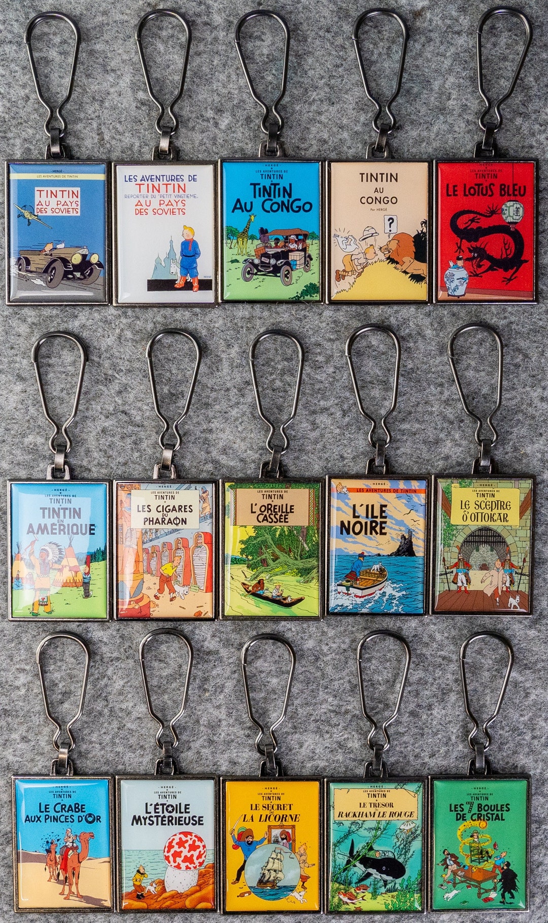 ML Moulinsart Tintin Metal Book Title Cover Keyring Collection 1-19 ...