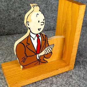 Set of 2 Vilac Wooden Tintin & Snowy Bookends 1993 Rare Painted 15x15cm ...
