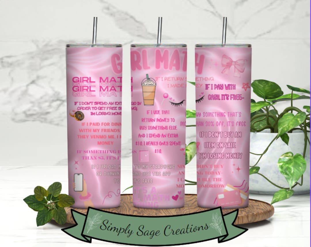Girl Math Pink Tumbler Wrap 20 Oz Tumbler Wrap INSTANT DIGITAL DOWNLOAD ...
