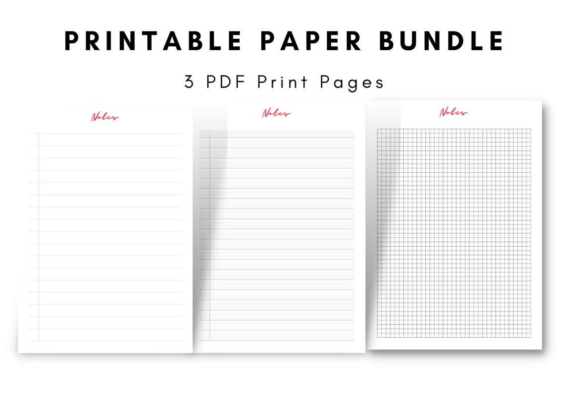 Printable Paper Bundle: Lined, Grid, Writing Paper (PDF Download) - Etsy