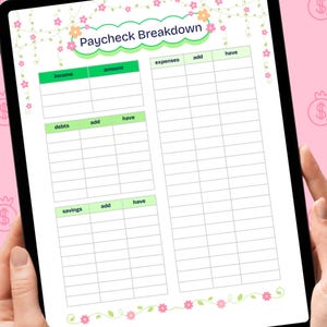 Floral Paycheck Breakdown Sheet Printable Budget Planner PDF PNG ...