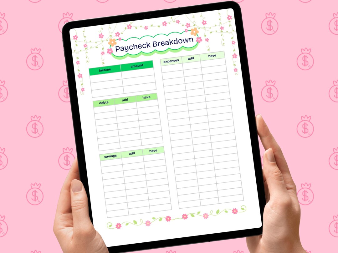Floral Paycheck Breakdown Sheet Printable Budget Planner PDF PNG ...