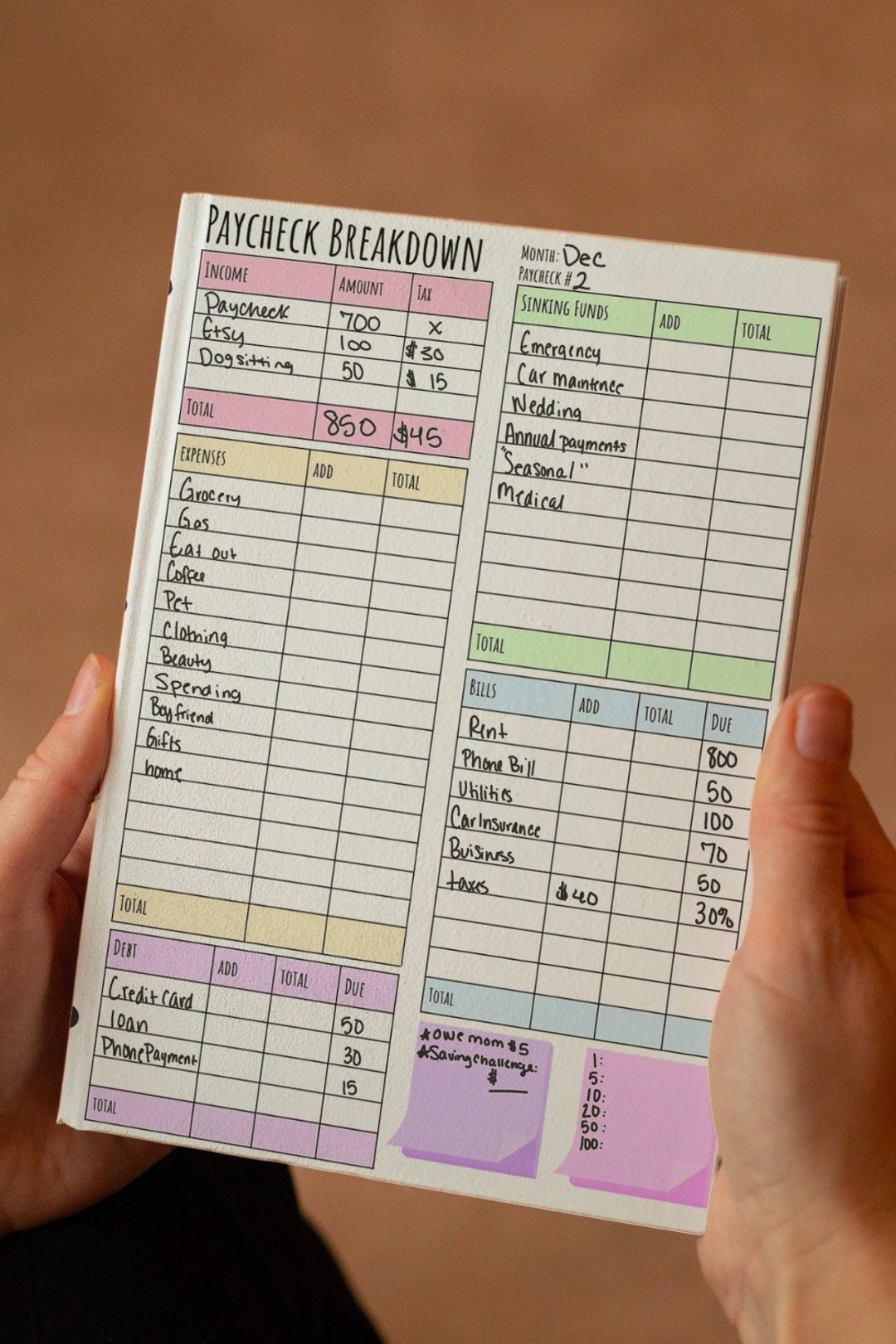 Budget Sheet Paycheck Breakdown Printable Digital PDF Template BLANK ...