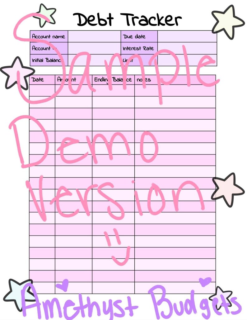 Cute Debt Credit Card Payment Tracker Pay off Sheet Kawaii Pink Purple ...