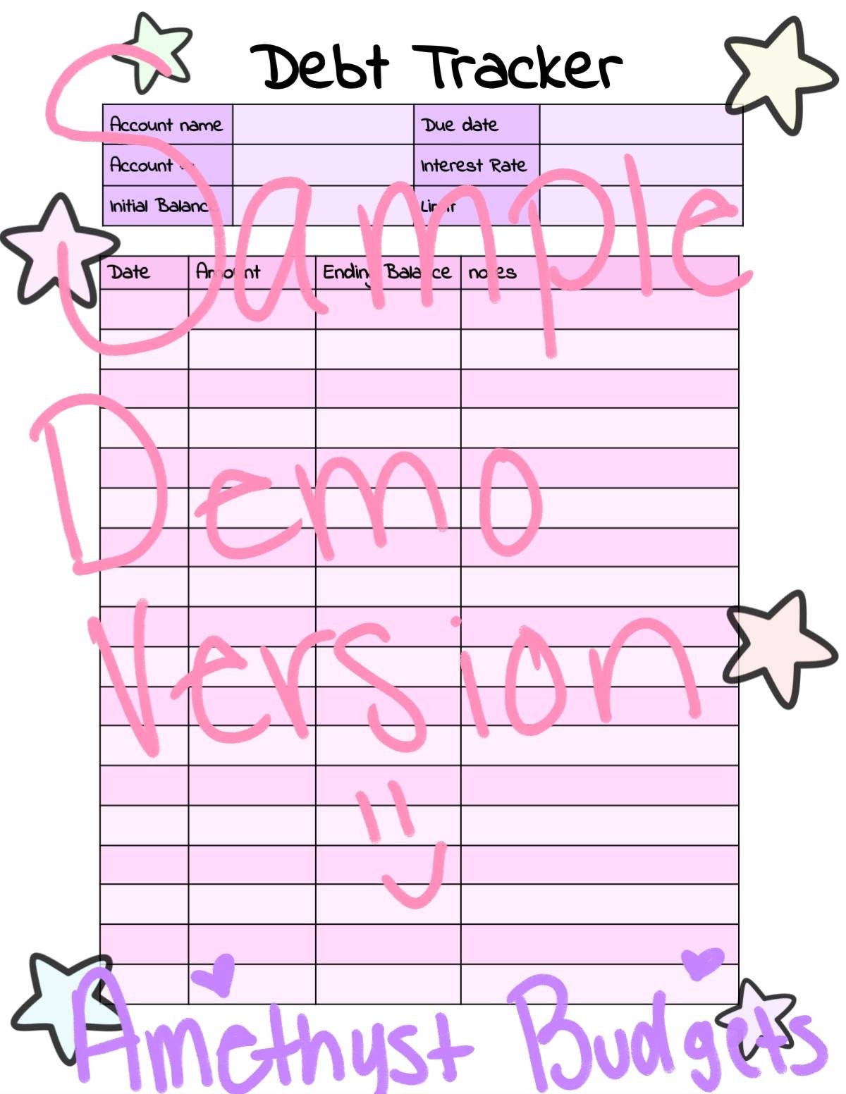 Cute Debt Tracker Sheet, Kawaii Pink & Purple (PDF Download) - Etsy