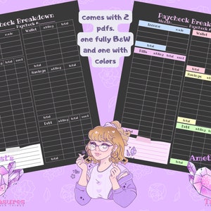 Budget Sheet Paycheck Breakdown Printable Digital PDF Template BLANK ...