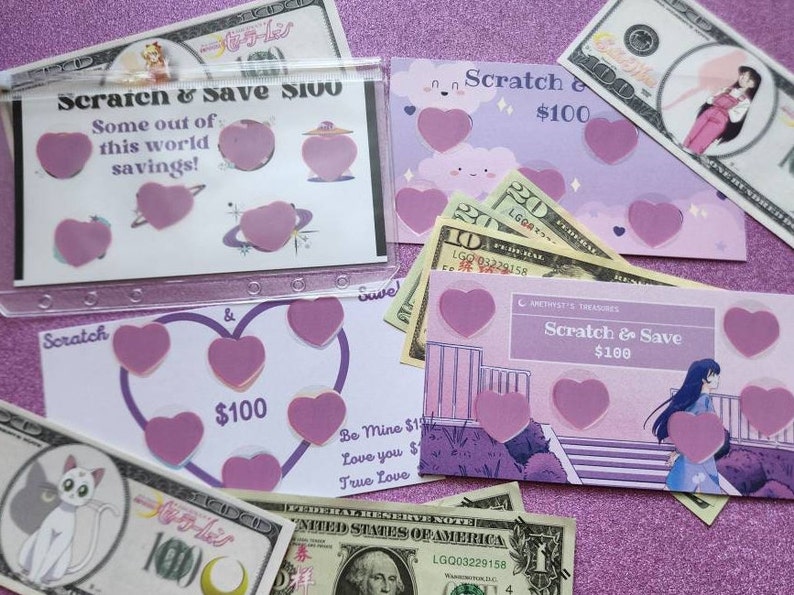 Scratch off Savings Challenge A6 100 Dollar Cash Saving Cute Anime ...