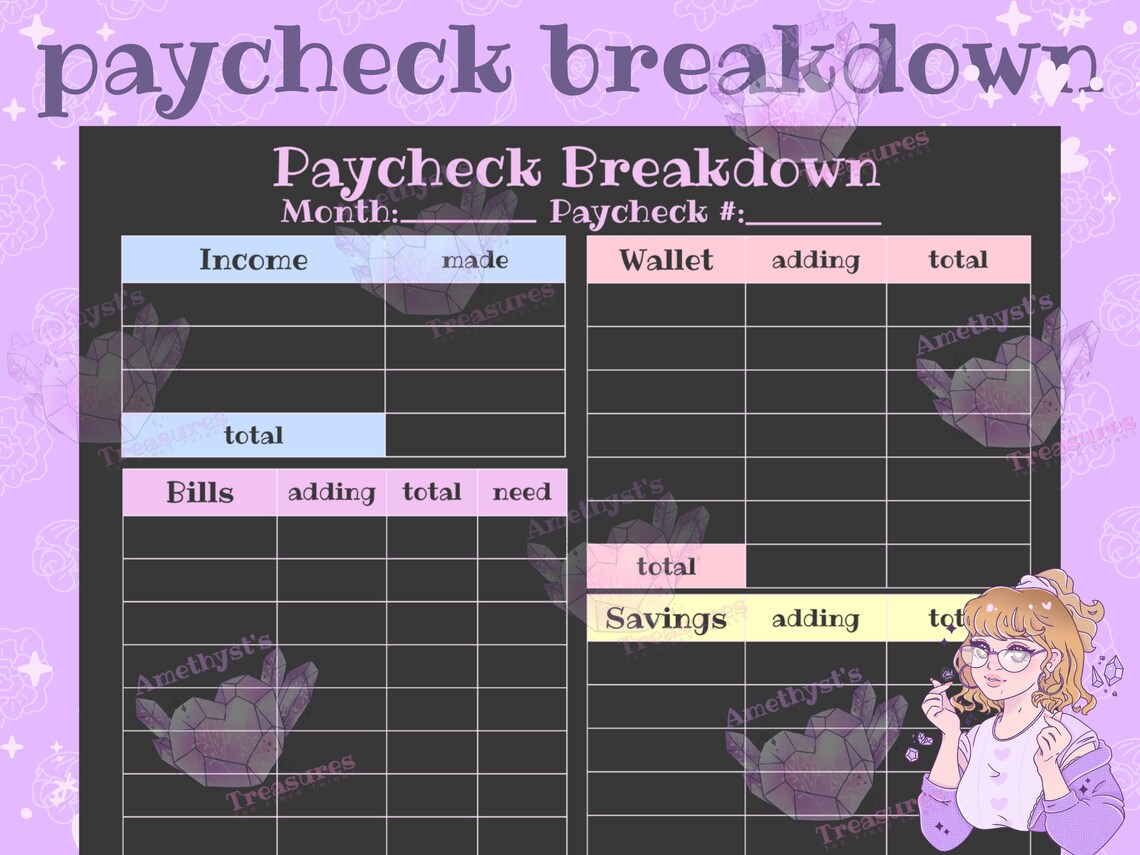 Budget Sheet Paycheck Breakdown Printable Digital PDF Template - Etsy