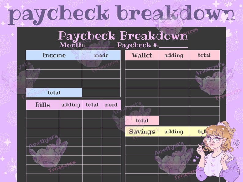 Budget Sheet Paycheck Breakdown Printable Digital PDF Template - Etsy