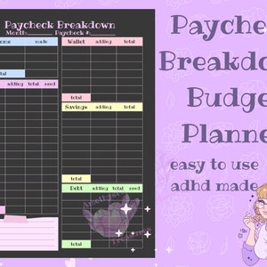 Budget Sheet Paycheck Breakdown Printable Digital PDF Template BLANK ...