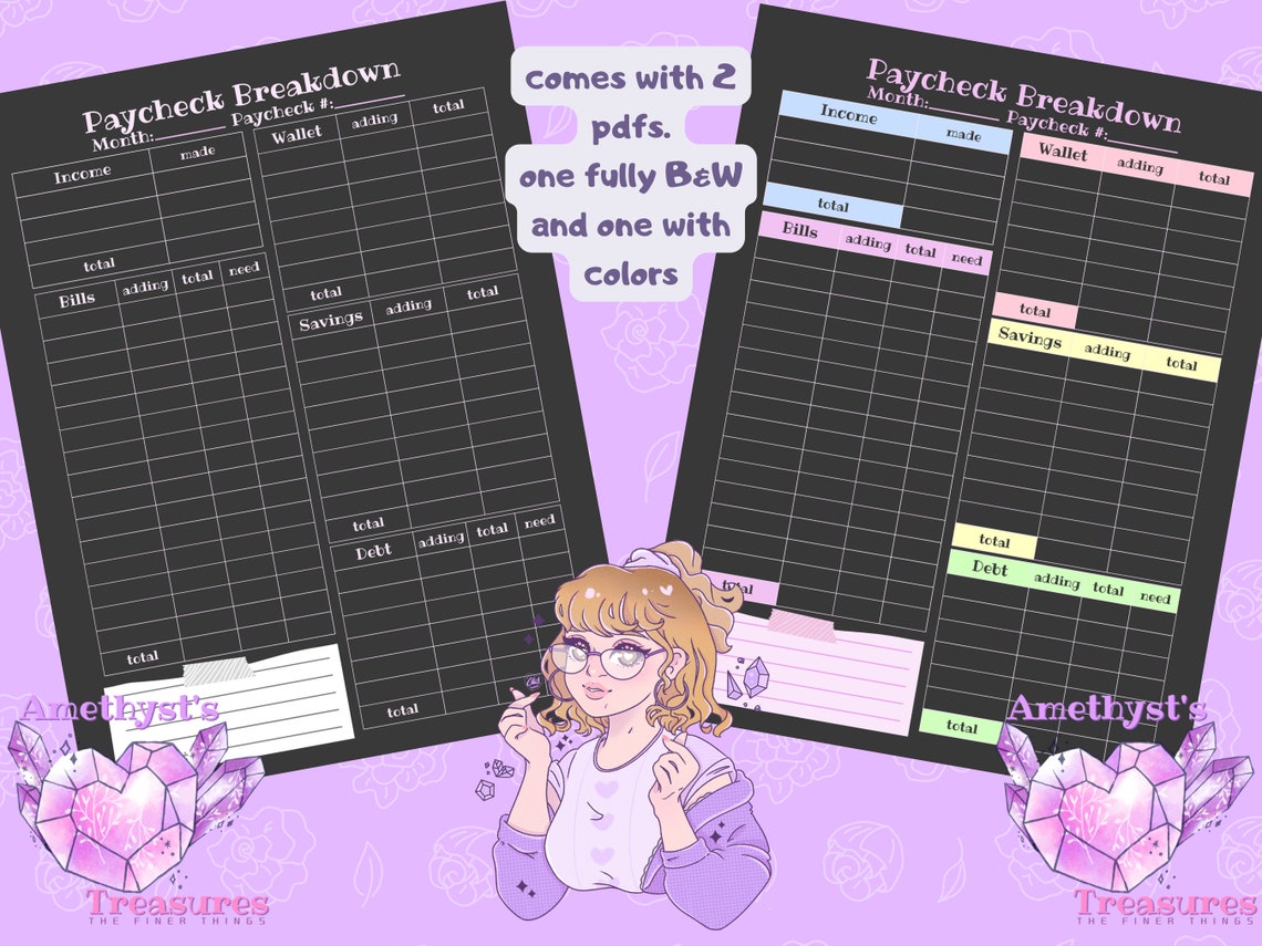 Budget Sheet Paycheck Breakdown Printable Digital PDF Template - Etsy