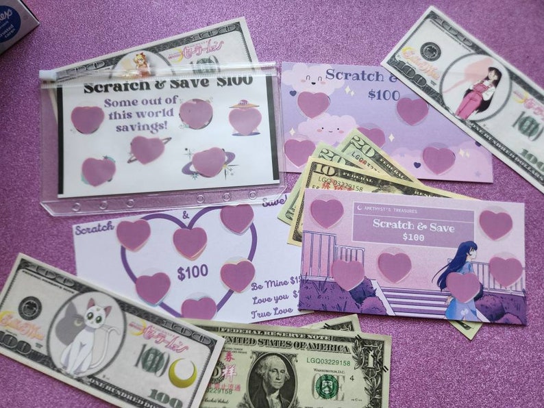 Scratch off Savings Challenge A6 100 Dollar Cash Saving Cute Anime ...
