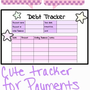 Cute Debt Credit Card Payment Tracker Pay off Sheet Kawaii Pink Purple ...