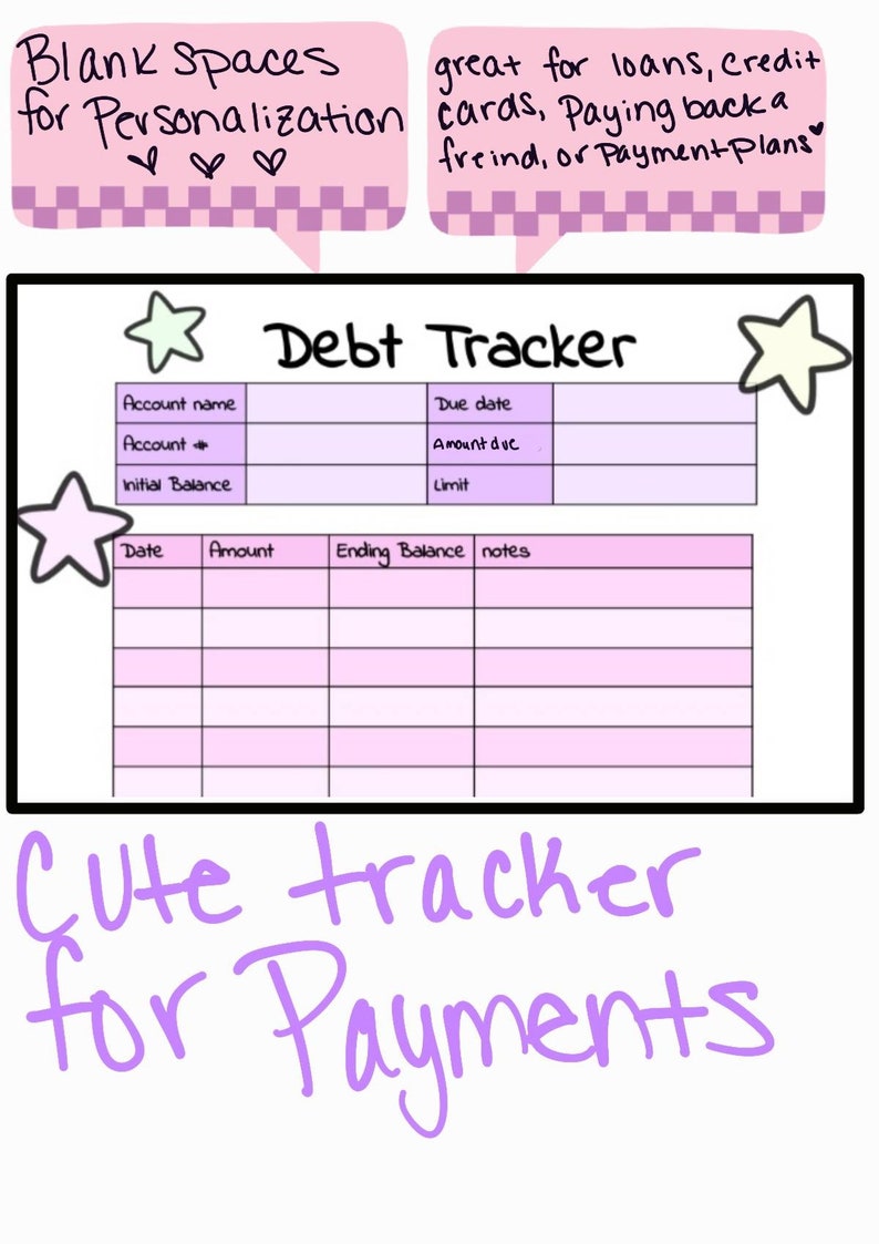 Cute Debt Credit Card Payment Tracker Pay off Sheet Kawaii - Etsy