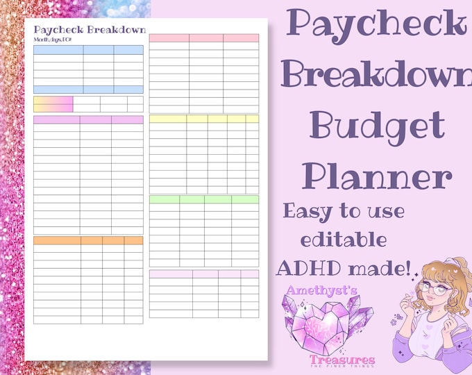 Budget Sheet Paycheck Breakdown Printable Digital PDF Template BLANK ...