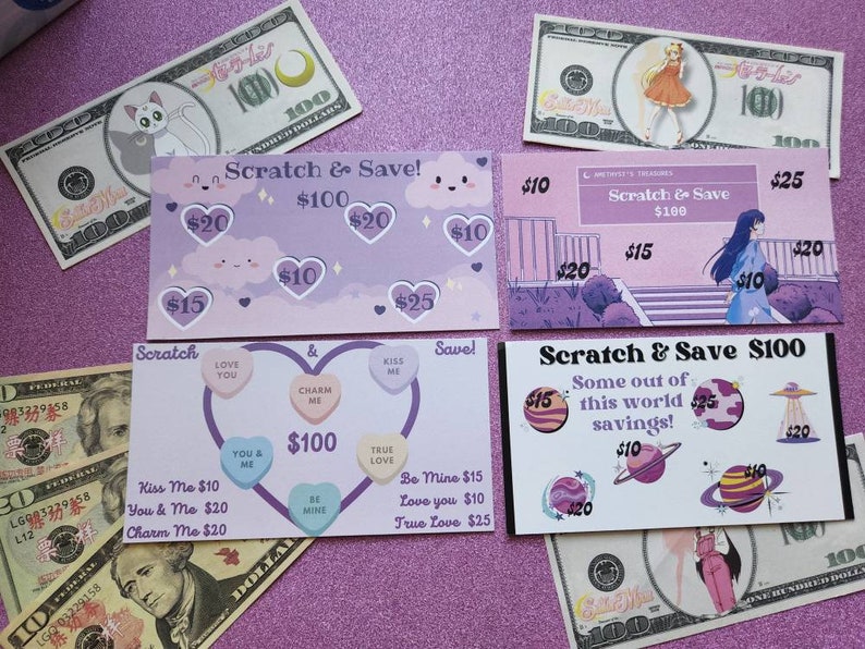 Scratch off Savings Challenge A6 100 Dollar Cash Saving Cute Anime ...