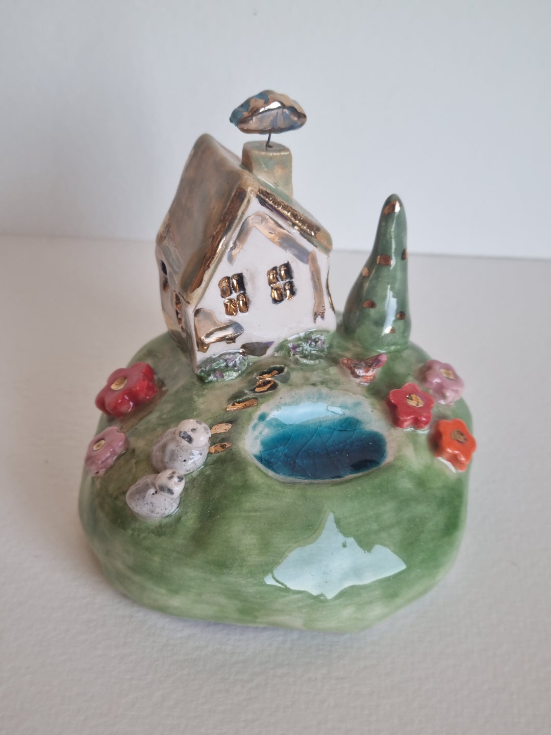 Handmade Ceramic Tuscany Village Scenery, 24k Gold Lustre Miniature - Etsy