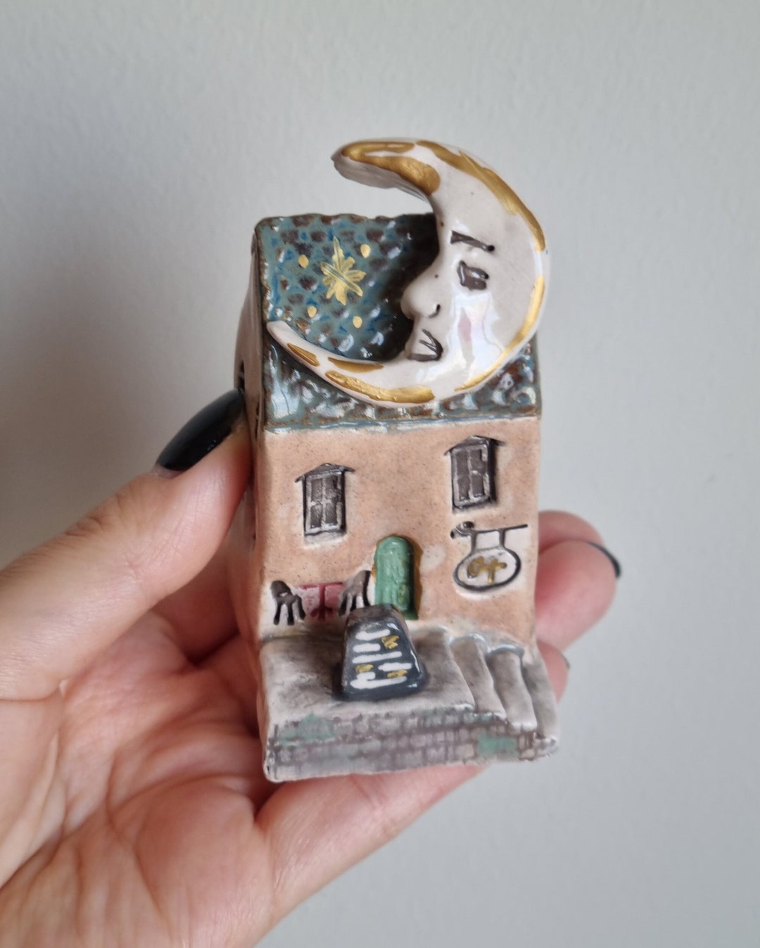 Handmade Ceramic Italian Cafe Miniature With Moon - Etsy