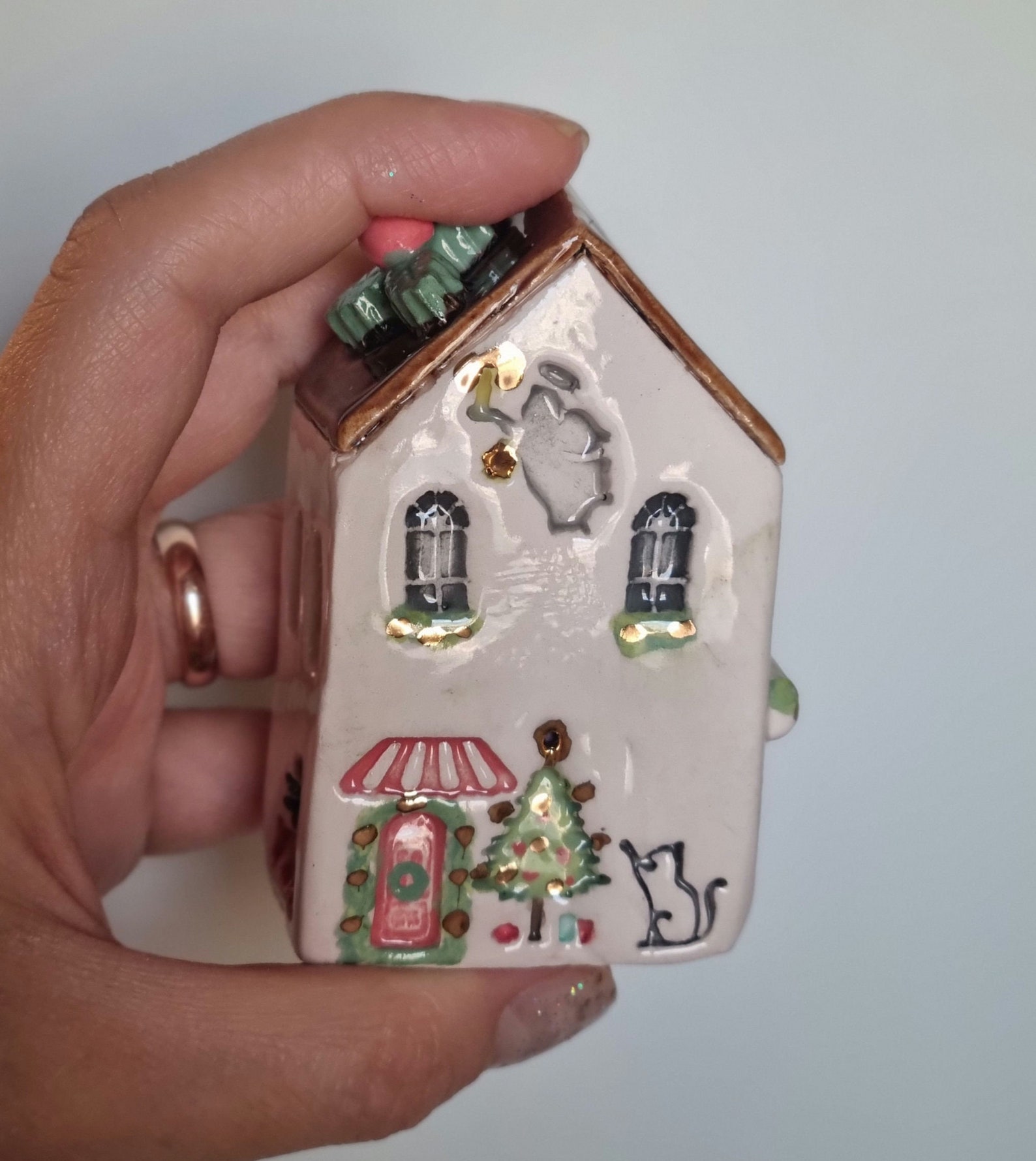 Handmade Ceramic Christmas House: 24k Gold Festive Village Decor - Etsy