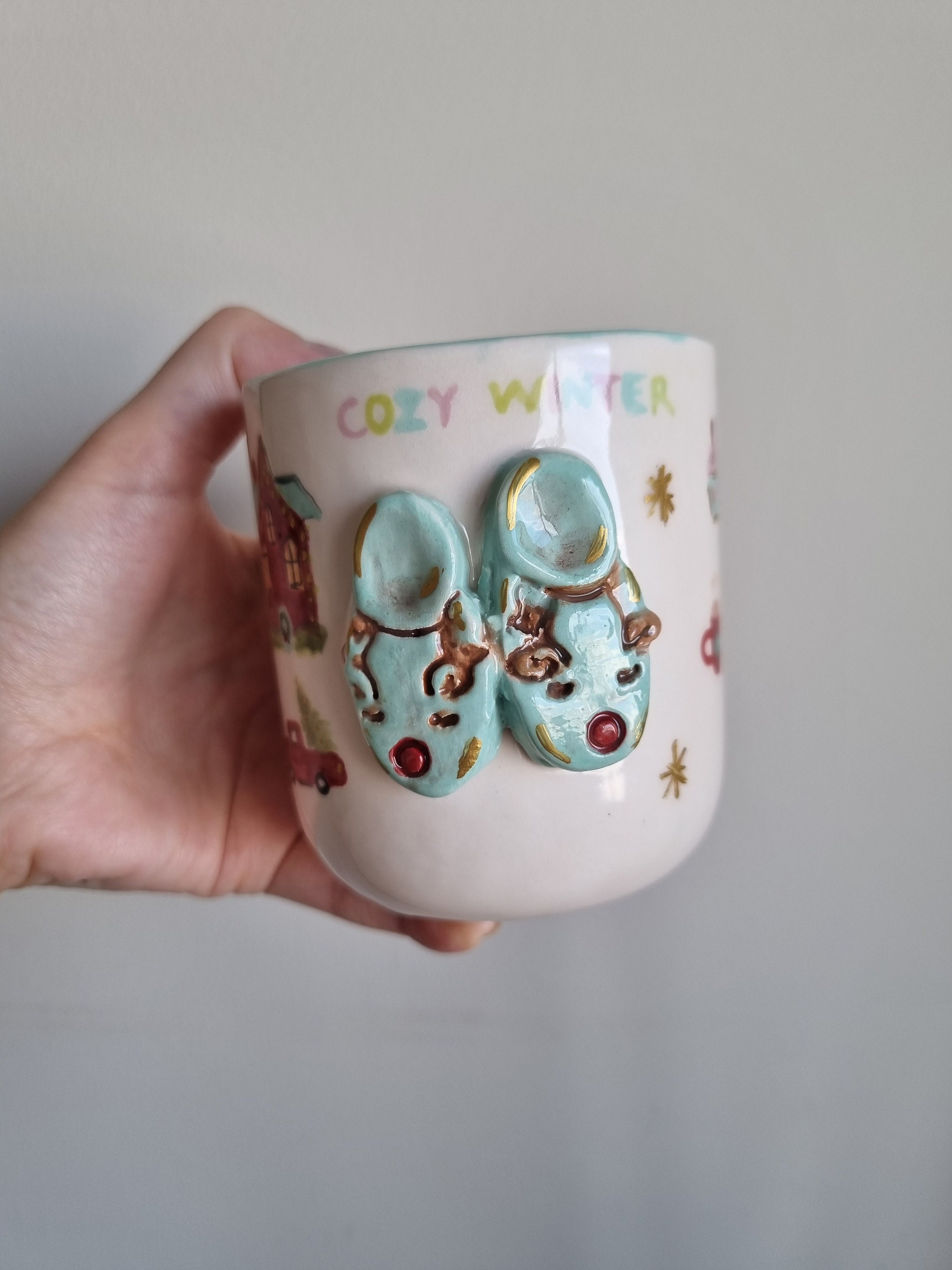 Ceramic Winter Mug,ceramic Mug With Bunny Slippers,ceramic Cozy Mug ...