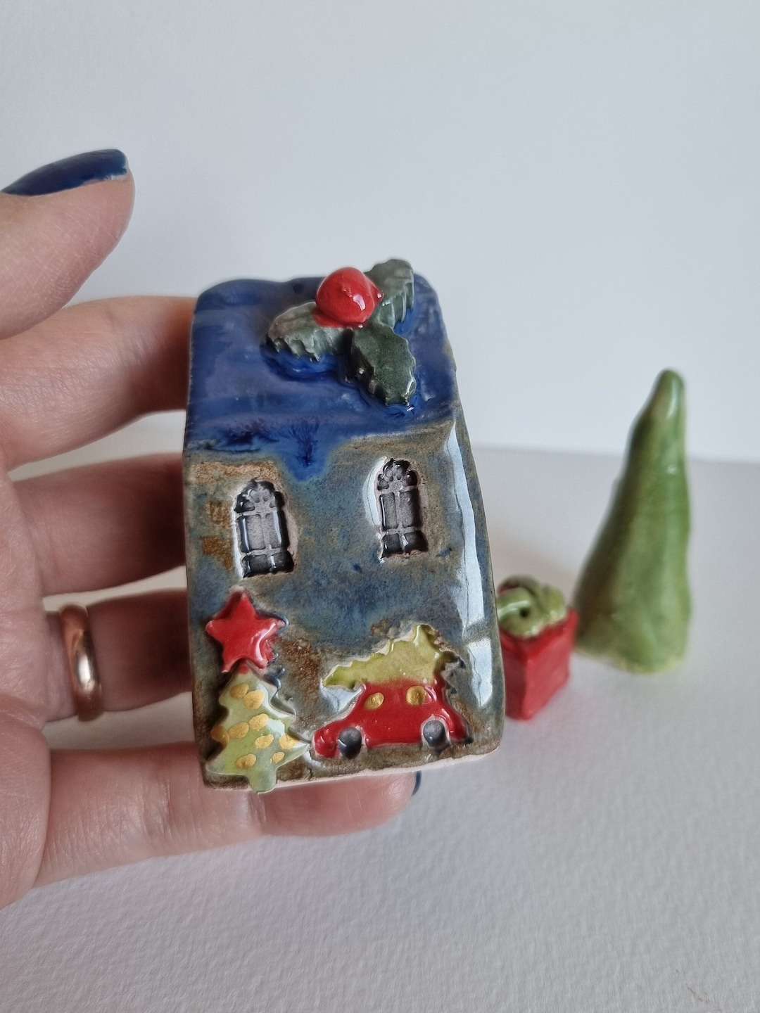 Ceramic Winter House Set of 3,ceramic Miniature House Set With Snowman ...