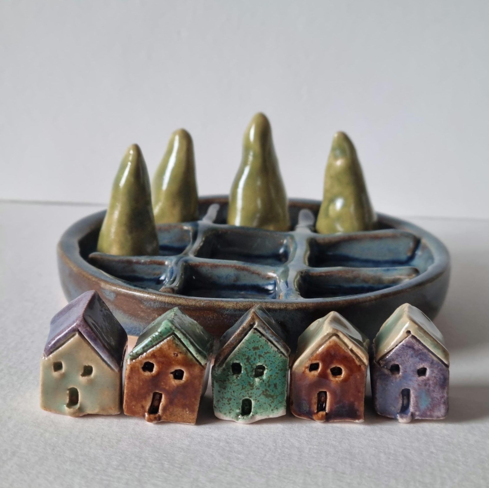 Handmade Ceramic Board Game With Miniature Houses and Tree,handmade ...