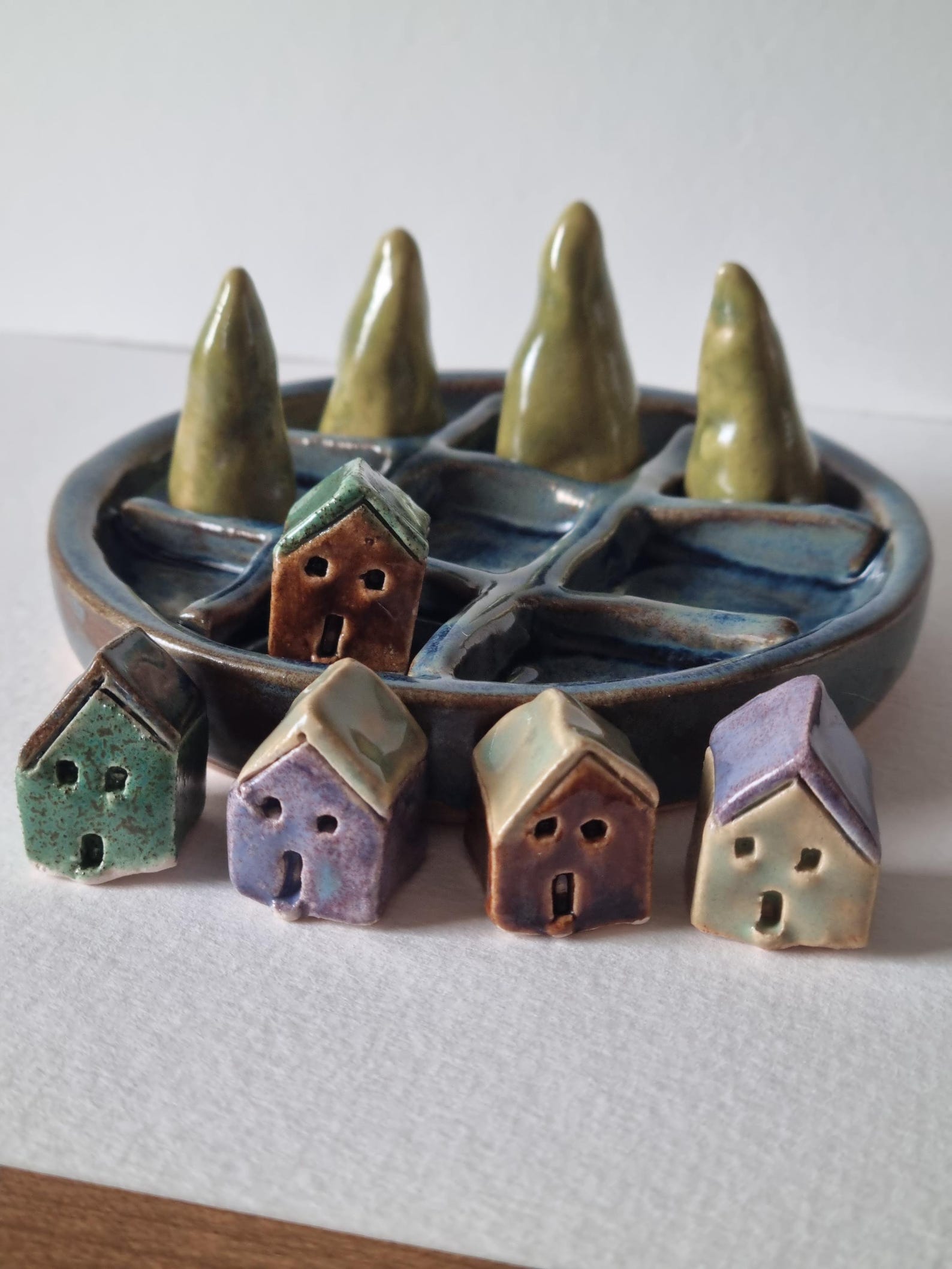Handmade Ceramic Board Game With Miniature Houses and Tree,handmade ...