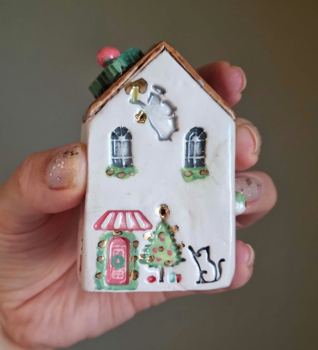 Handmade Ceramic Christmas House: 24k Gold Festive Village Decor - Etsy