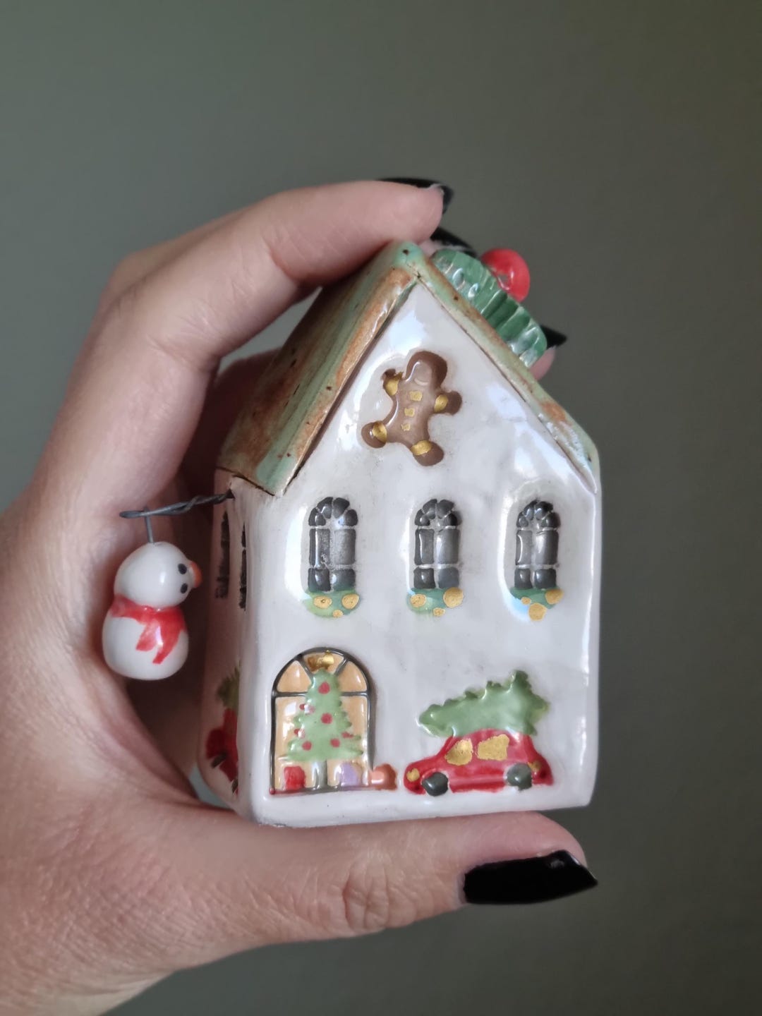 Handmade Ceramic Christmas House: Festive Village Decor With Snowman - Etsy