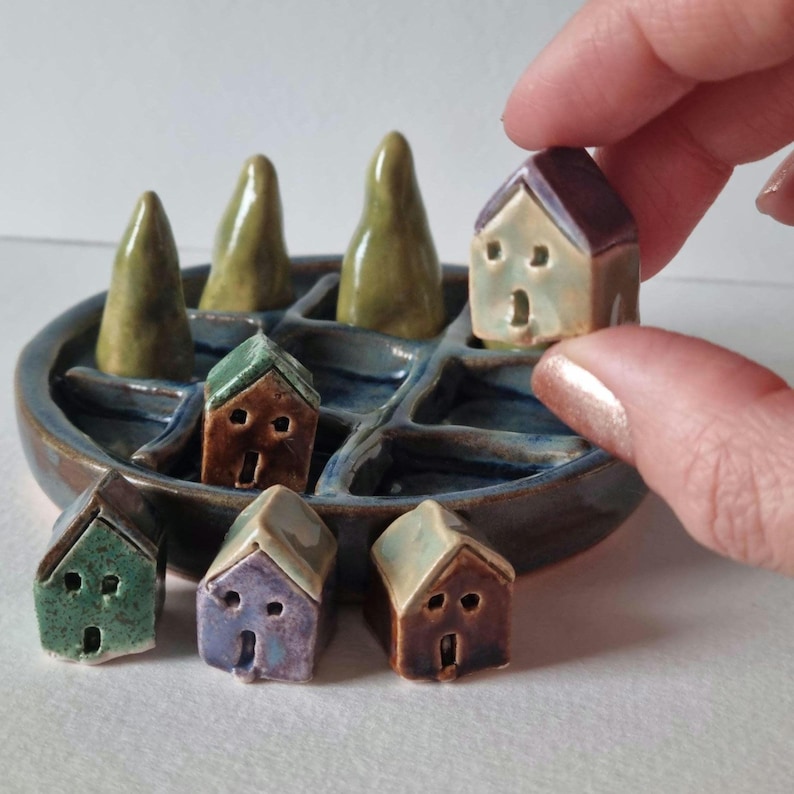 Handmade Ceramic Board Game With Miniature Houses and Tree,handmade ...