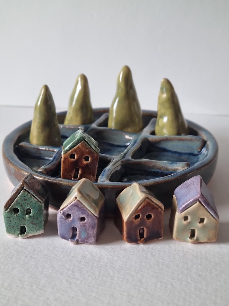 Handmade Ceramic Board Game With Miniature Houses and Tree,handmade ...