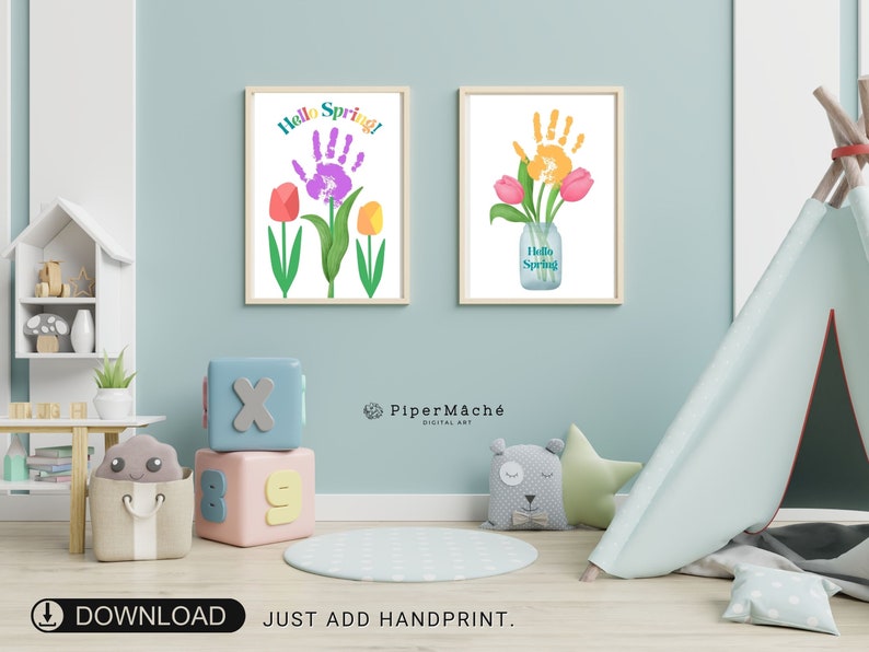 Hello Spring Kids Handprint Art/craft, Handprint Projects Craft ...