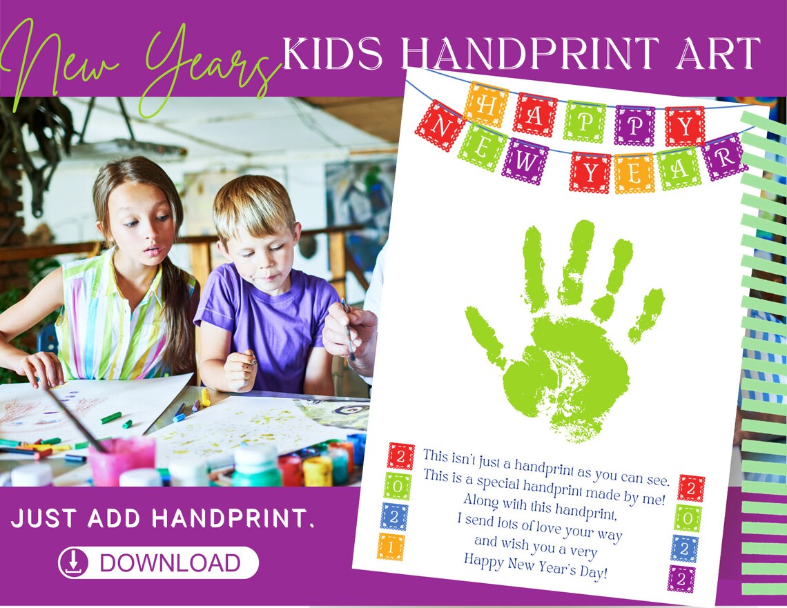 New Years Printable Kids Handprint Art, Handprint Projects, Fingerprint ...