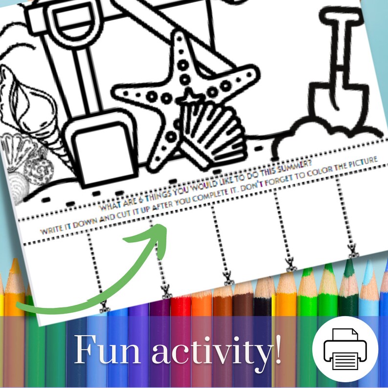 Kid's Printable Summer Bucket List Activity, Coloring Summer Activity ...