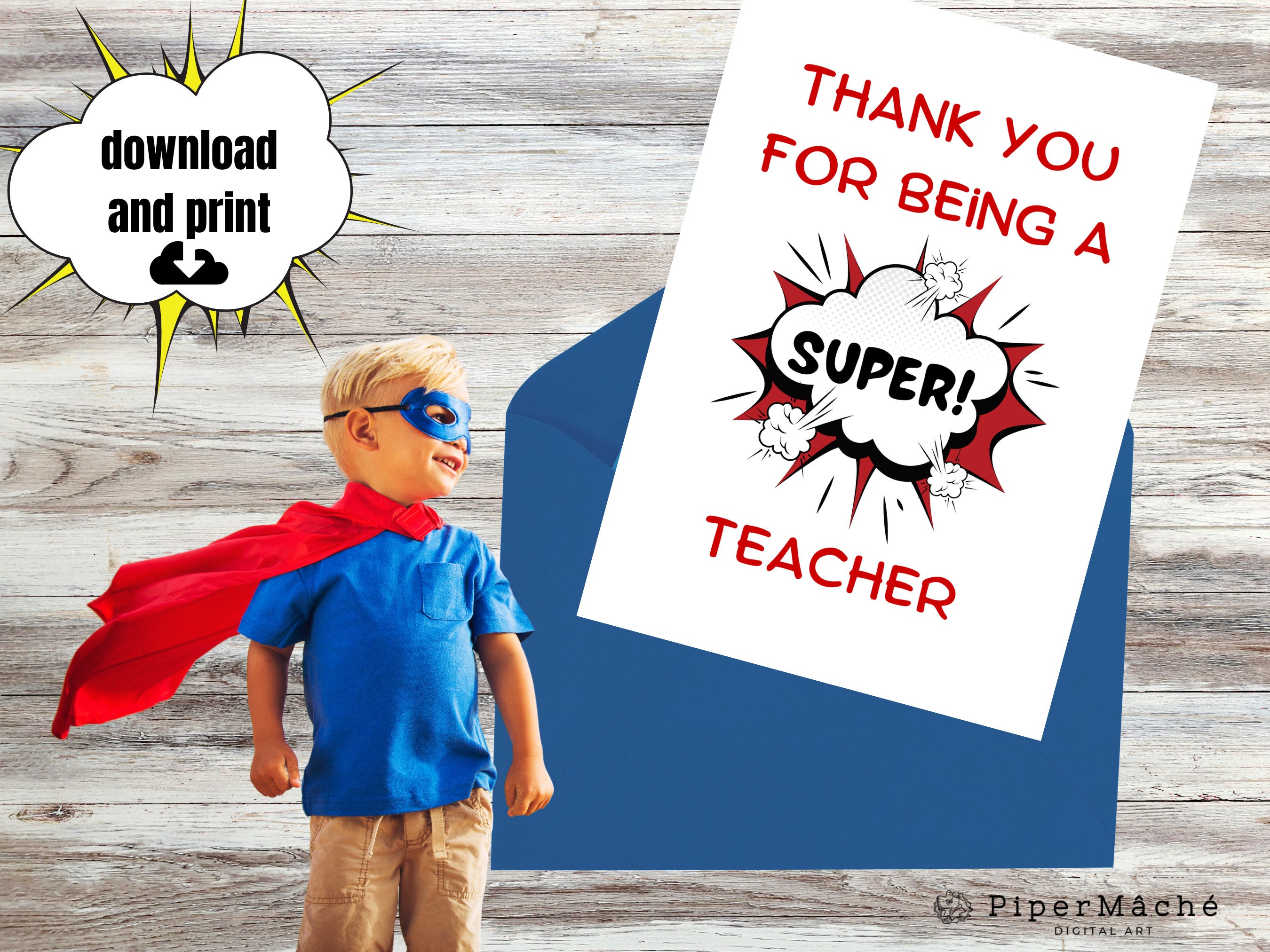 Printable Superhero Teacher Thank You Card, Superhero, Teacher Thank ...