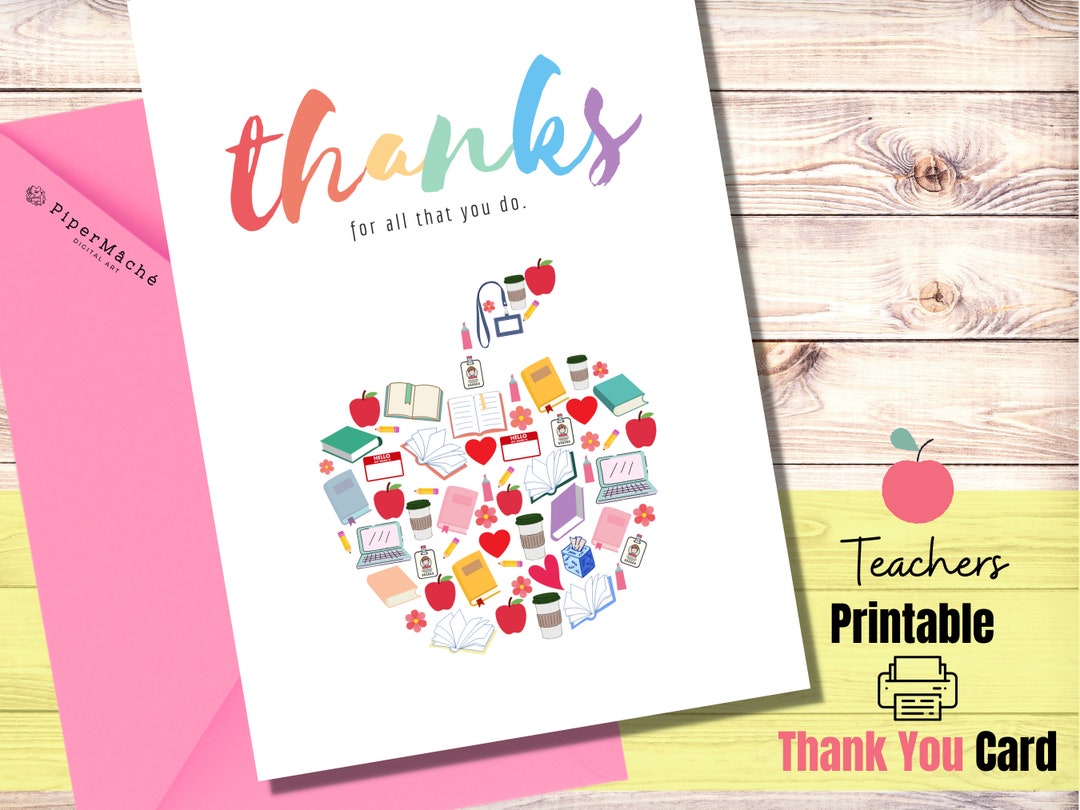 Printable Apple Thank You Card for Teachers, Teacher Gift, Teacher ...